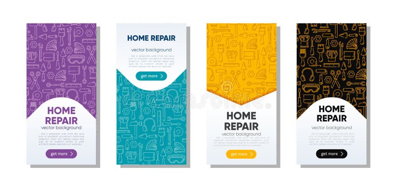 Set of Banners with Working Tools Pattern for Home Repair, Building ...