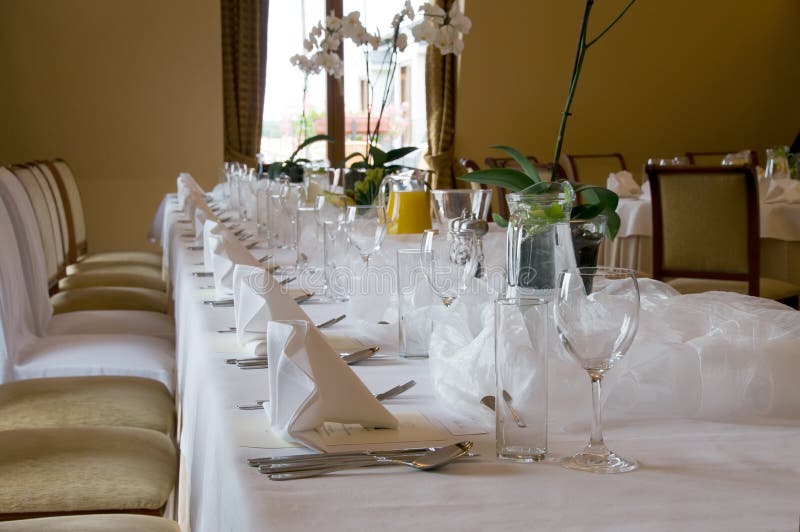 Long banquet T table stock photo. Image of interior, table - 2540100