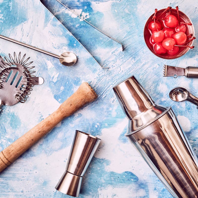 Set of Bar and Cocktail Bar Utensils Stock Photo - Image of martini ...