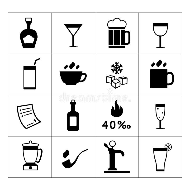 Vector Black Drinks & Beverages Icons Set Stock Vector - Illustration ...