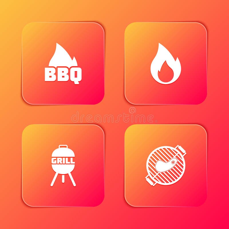 Set Barbecue Fire Flame, Fire, Grill and with Steak Icon. Vector Stock ...