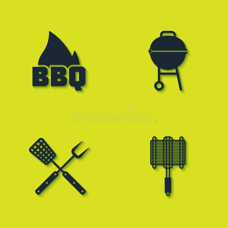 Set Barbecue Fire Flame, Steel Grid, Crossed Fork and Spatula and Grill ...