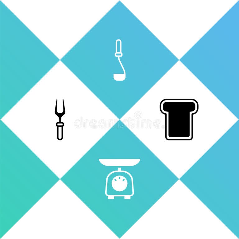 Set Barbecue Fork, Scales, Kitchen Ladle and Bread Toast Icon. Vector ...
