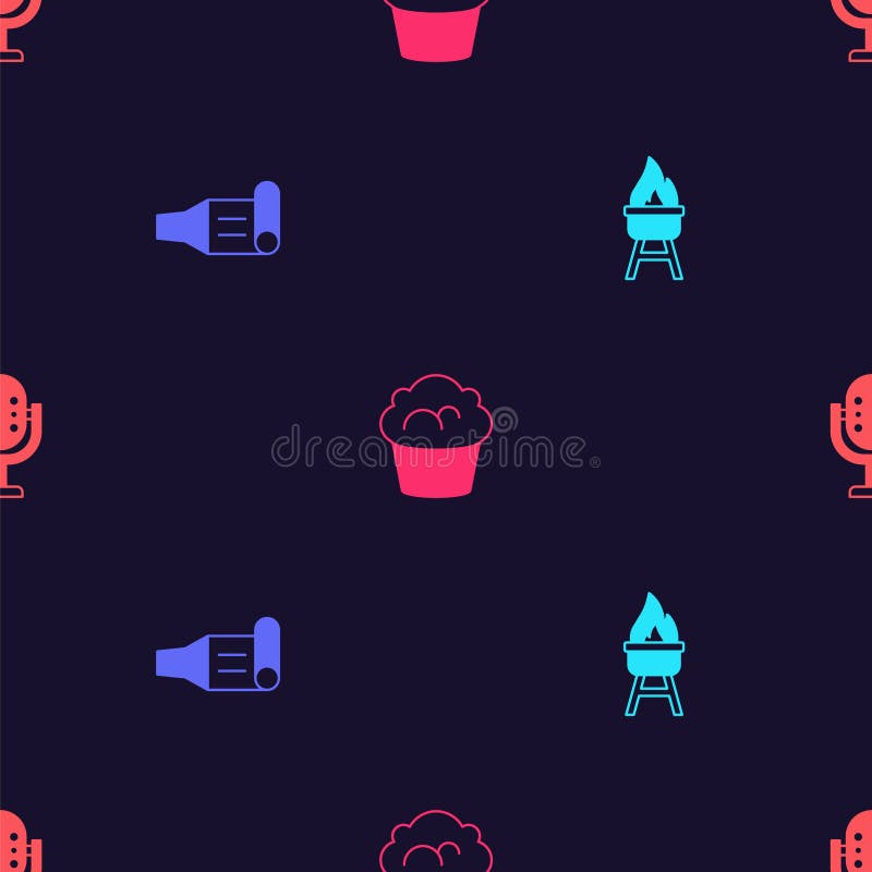 Set Barbecue Grill, Birthday Party Horn, Muffin and Microphone on ...