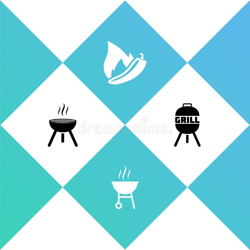 Set Barbecue Grill, , Hot Chili Pepper Pod and Icon. Vector Stock ...