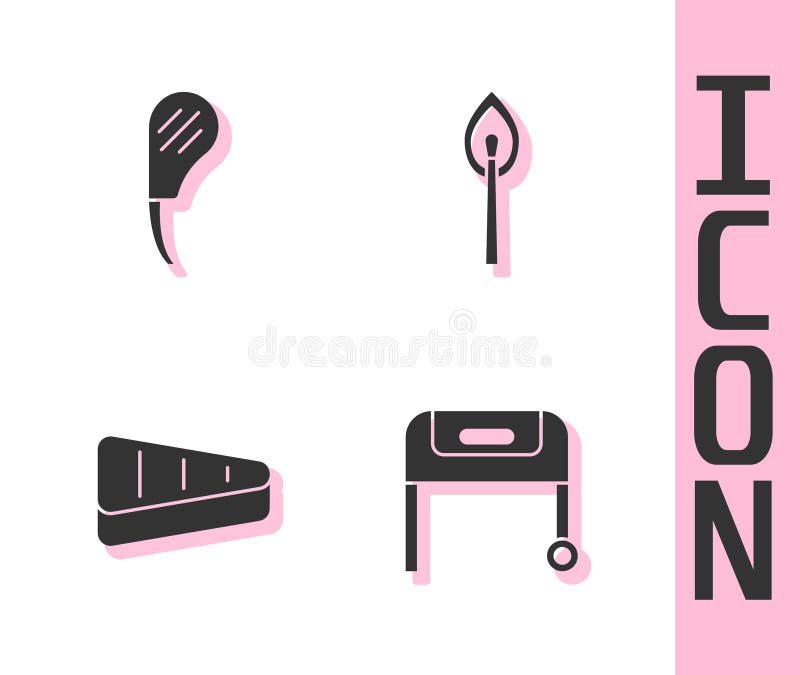 Set Barbecue Grill, Rib Eye Steak, Steak Meat and Burning Match with ...