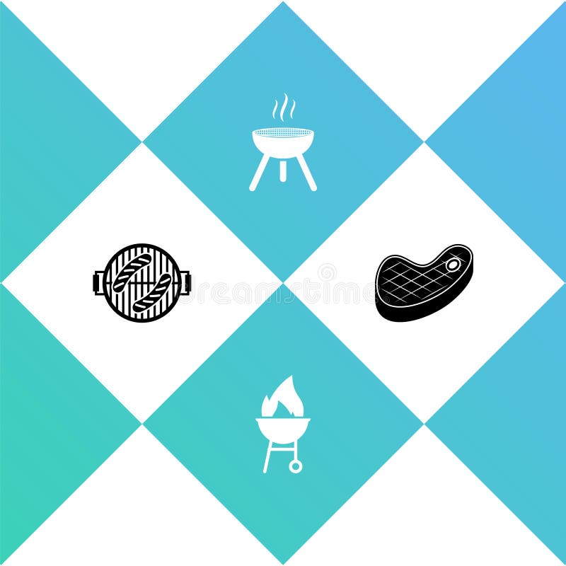 Set Barbecue Grill with Sausage, , and Steak Meat Icon. Vector Stock ...
