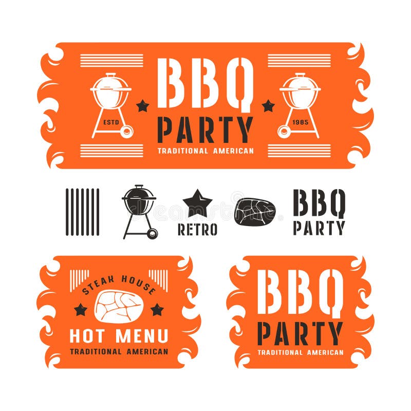 Set of Barbecue Labels and Banners Stock Vector - Illustration of badge ...