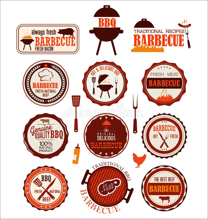 Set of barbecue labels stock illustration. Illustration of grilled ...