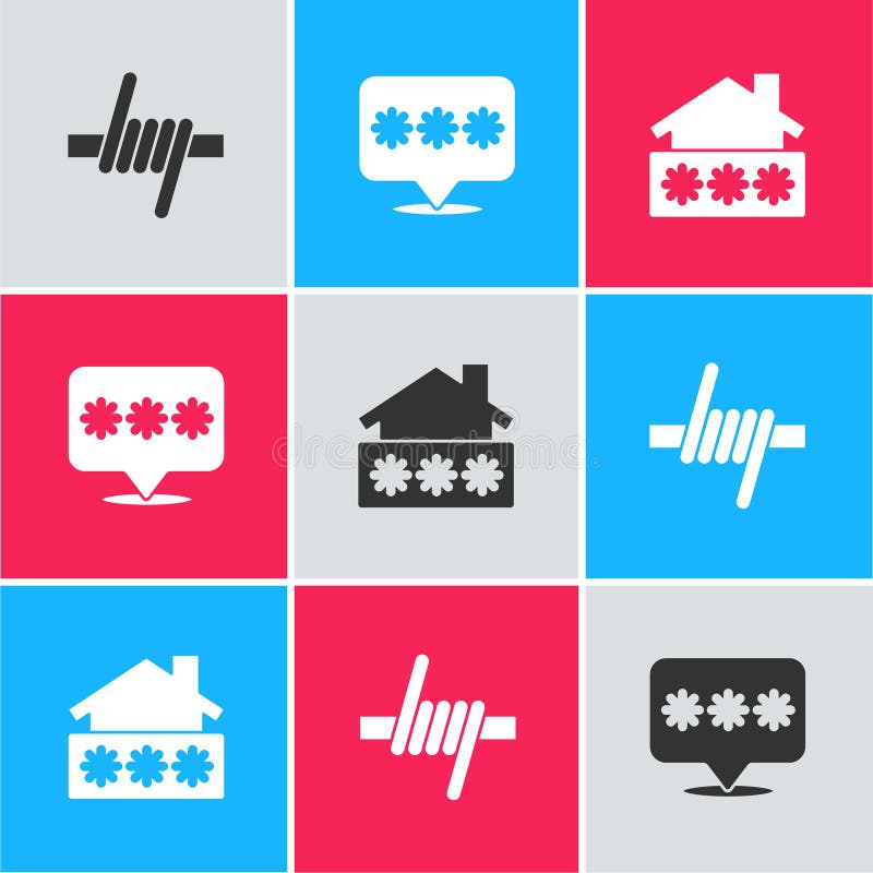 Set Barbed Wire, Password Protection and House with Password Icon ...