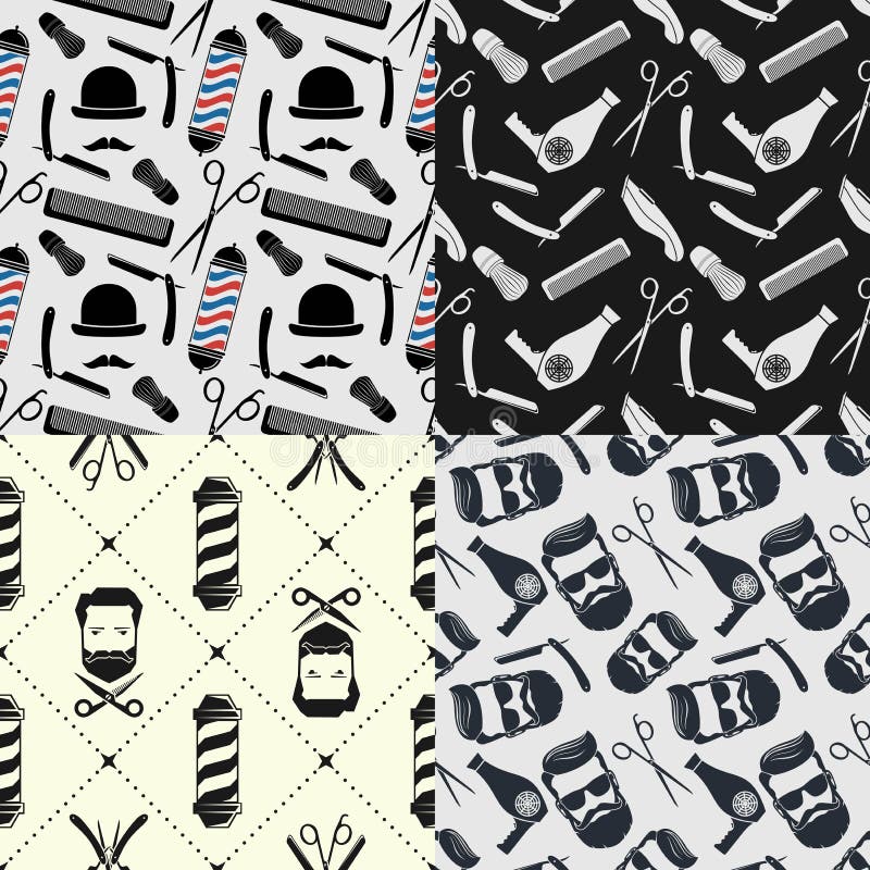 Set of Barber Shop Seamless Patterns Stock Vector - Illustration of ...