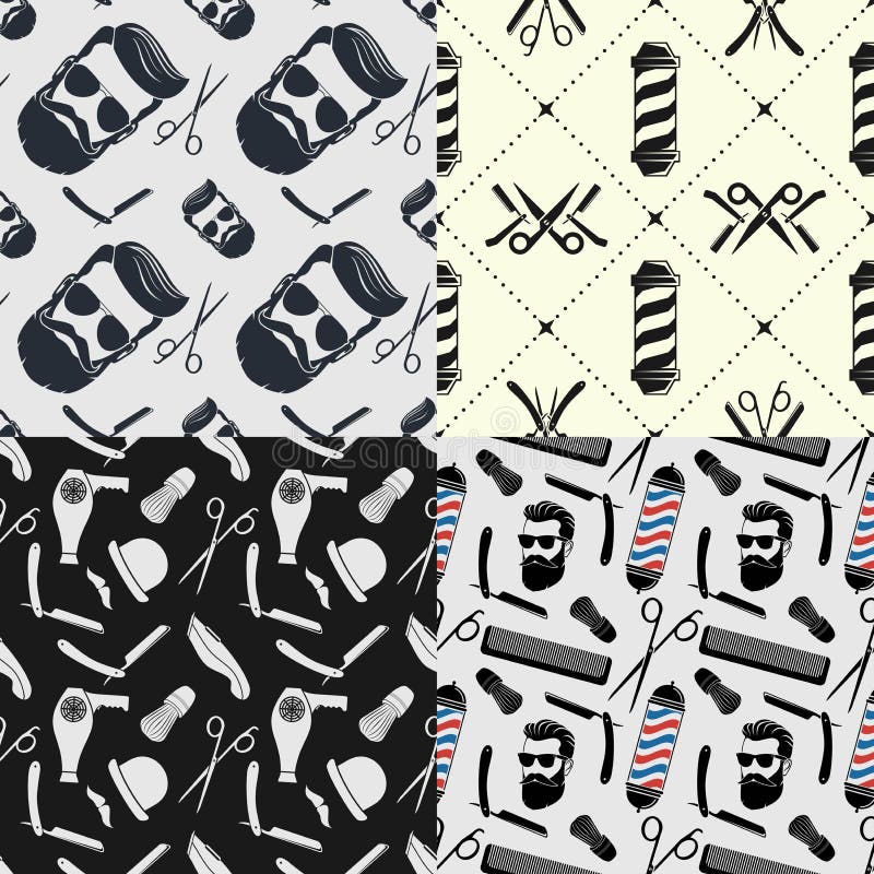Set of Barber Shop Seamless Patterns Stock Vector - Illustration of ...