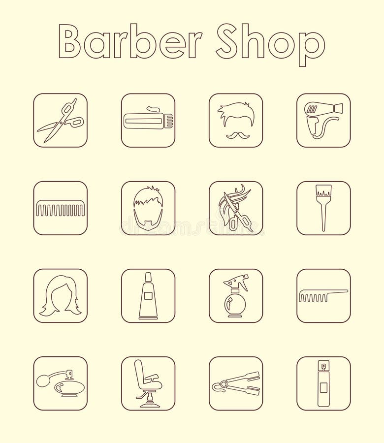 Set of Barber Shop Simple Icons Stock Vector - Illustration of ...