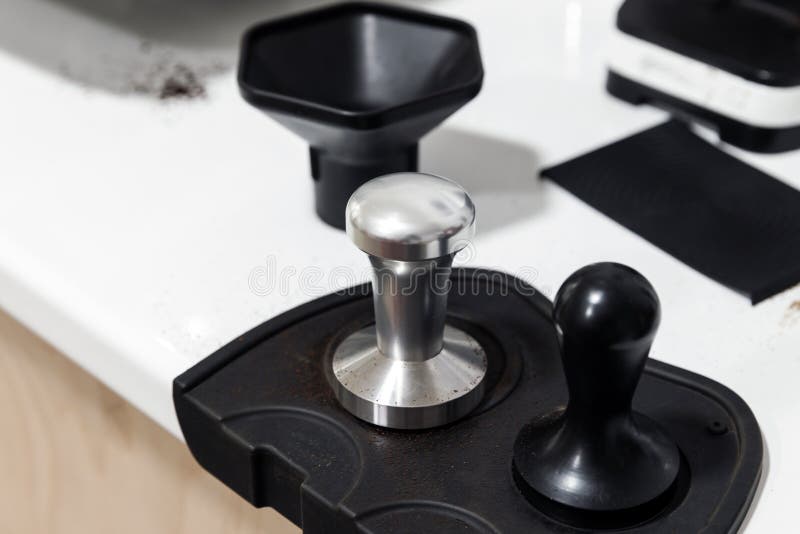 Set of Barista Tools is on White Desk Stock Image - Image of temper ...