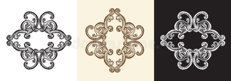Set Baroque Hand Drawing Design Element Vector Illustration Stock ...