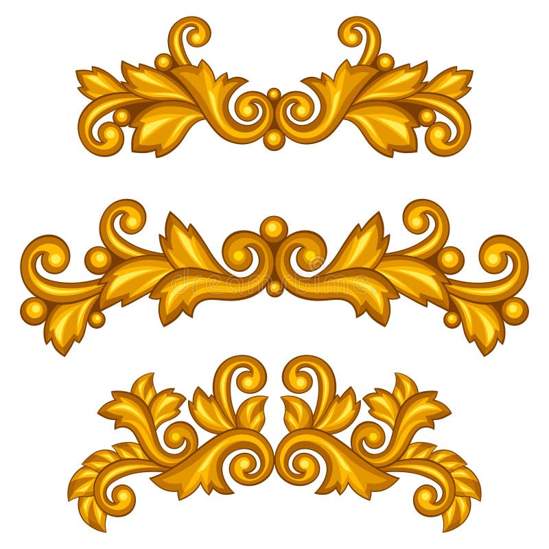 Set of Baroque Ornamental Antique Gold Scrolls and Stock Vector ...