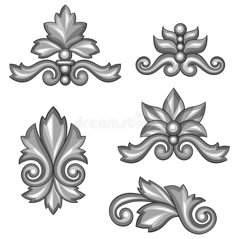 Set of Baroque Ornamental Antique Silver Scrolls Stock Vector ...