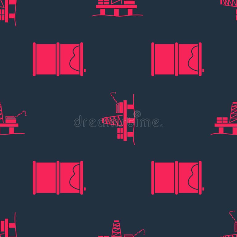 Set Barrel Oil Leak and Oil Platform in the Sea on Seamless Pattern ...