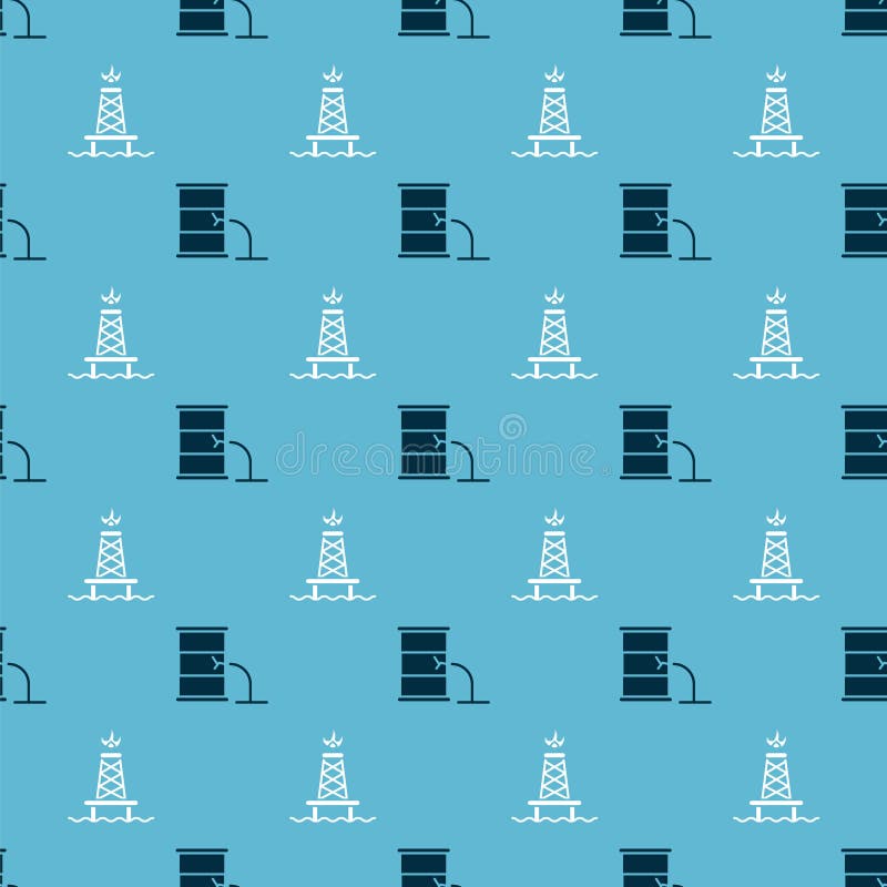 Set Barrel Oil Leak and Oil Rig with Fire on Seamless Pattern. Vector ...