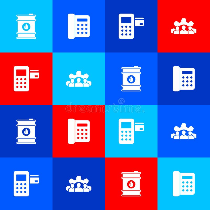 Set Barrel Oil, Telephone, Pos Terminal and Project Team Base Icon ...