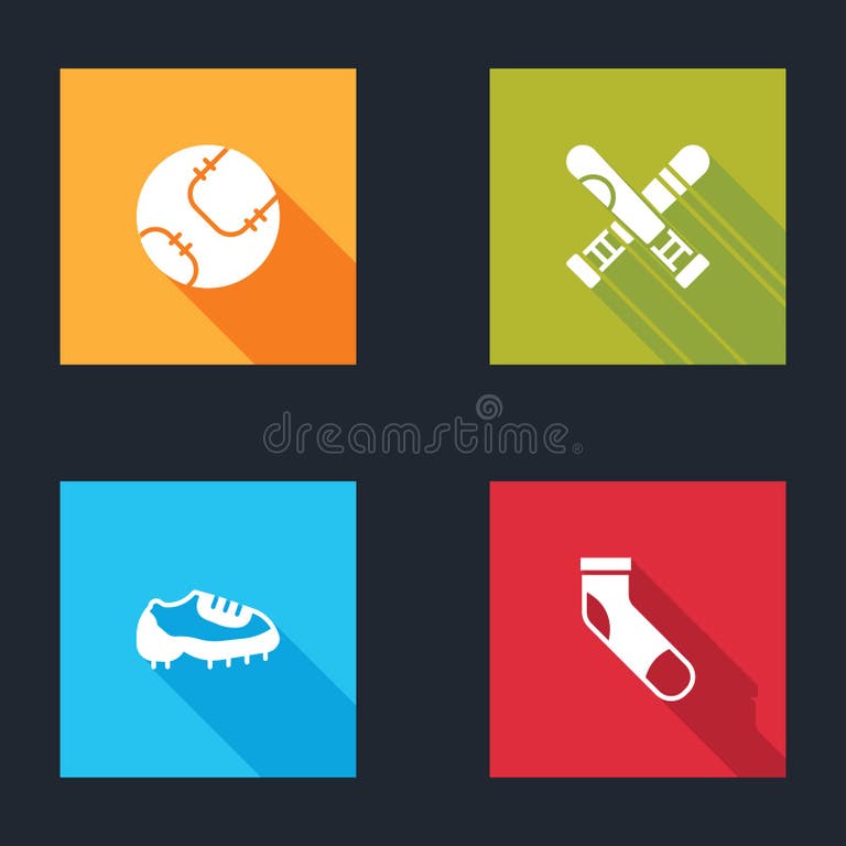 Set Baseball Ball, Crossed Baseball Bat, Boot and Sock Icon. Vector ...