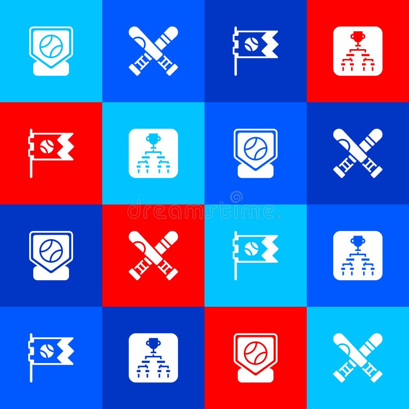 Set Baseball Base, Crossed Baseball Bat, Flag with and Championship ...