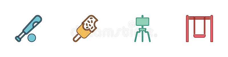Set Baseball Bat with Ball, Ice Cream, Wood Easel and Swing Icon ...