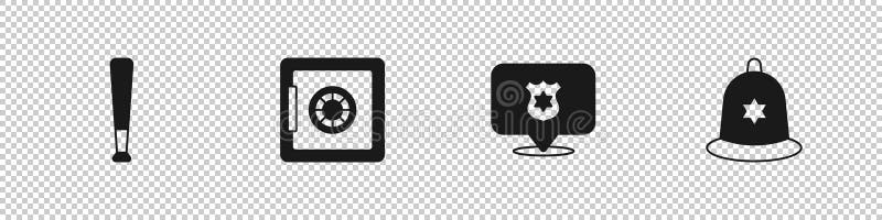 Set Baseball Bat, Safe, Police Badge and British Police Helmet Icon ...