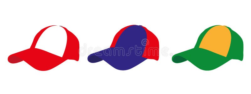 Set of Baseball Caps, Front, Back and Side View. Vector Illustration ...