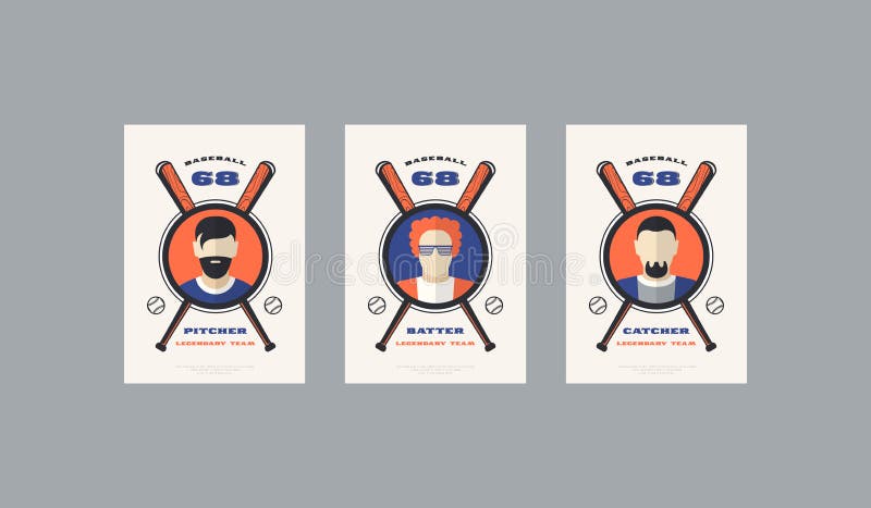 Set of Baseball Card Design in Retro Style Stock Vector - Illustration ...