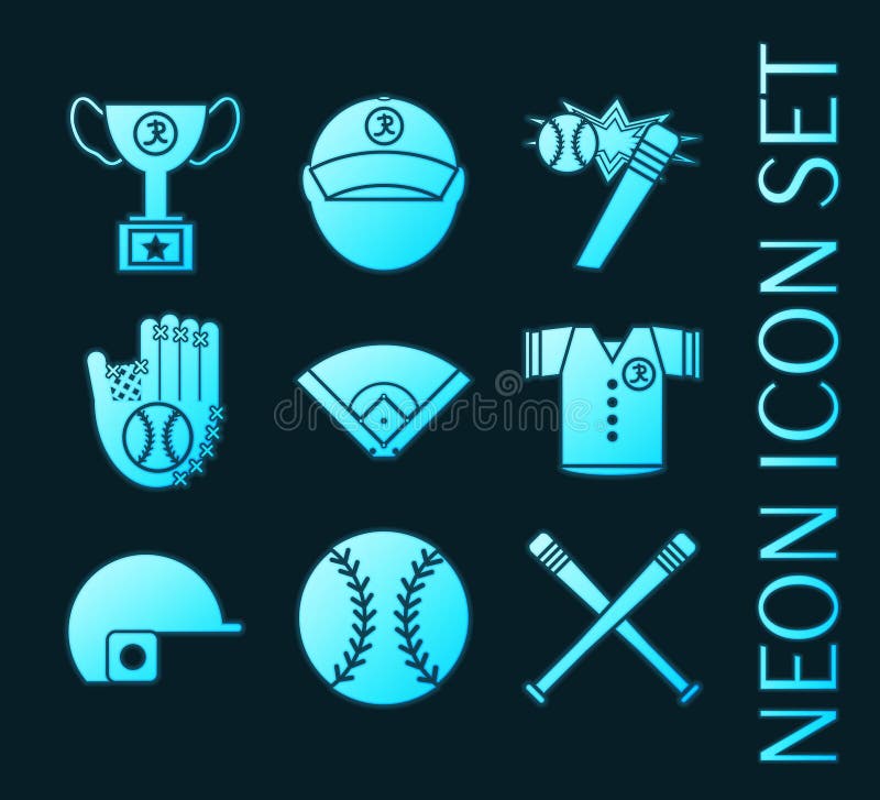 Set of Baseball Glowing Neon Style Icons Stock Vector - Illustration of ...