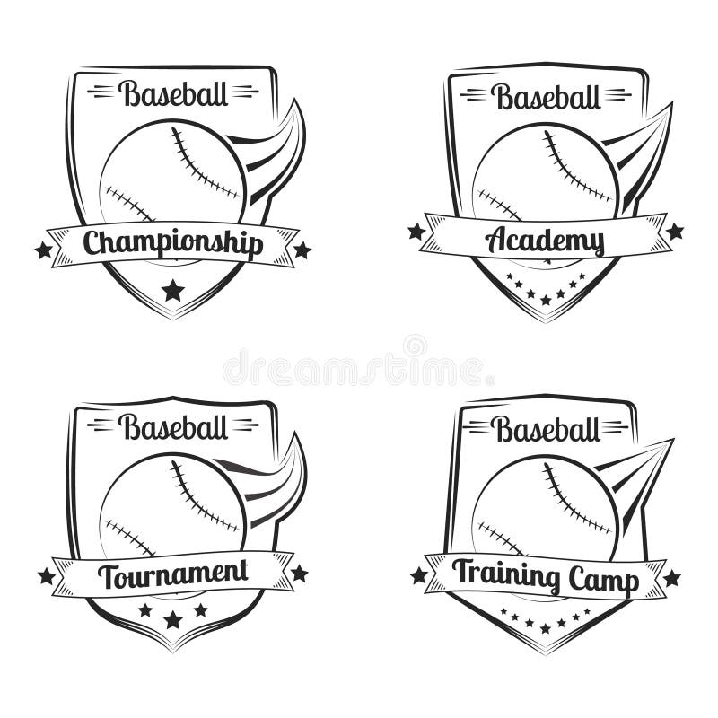 Set of Baseball Hand Drawn Emblems. Sport Logo Design Stock Vector ...