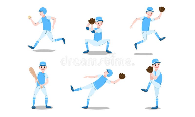 Set of Baseball Player Characters in Different Actions. Vector ...