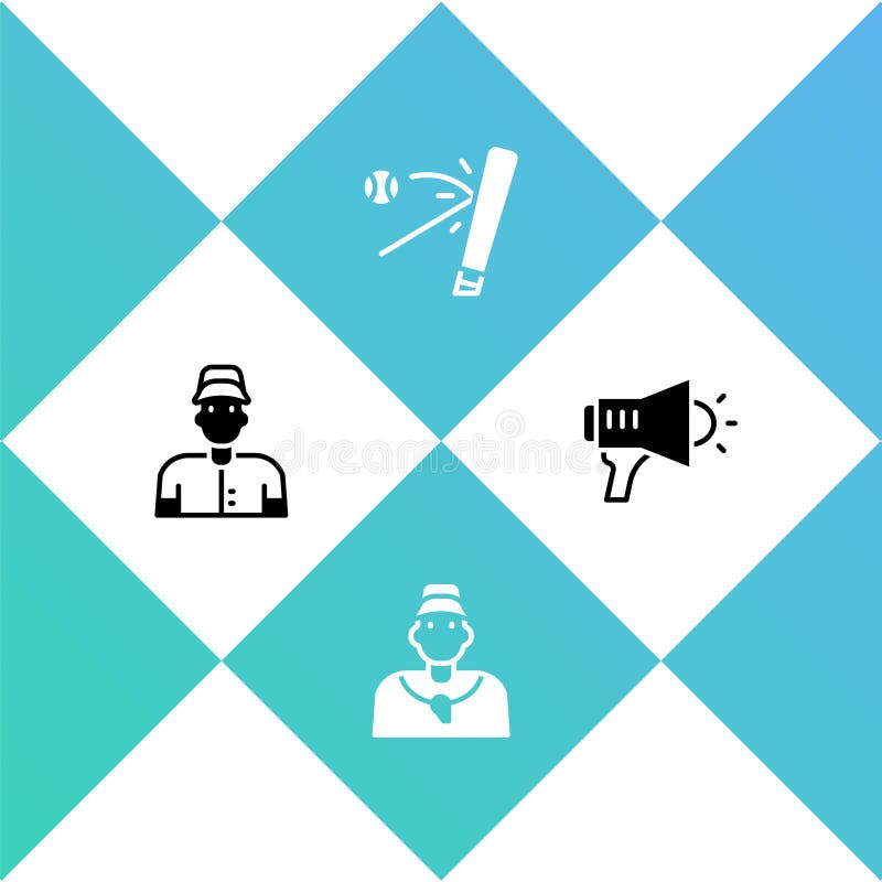 Set Baseball Player, Coach, Bat with and Megaphone Icon. Vector Stock ...