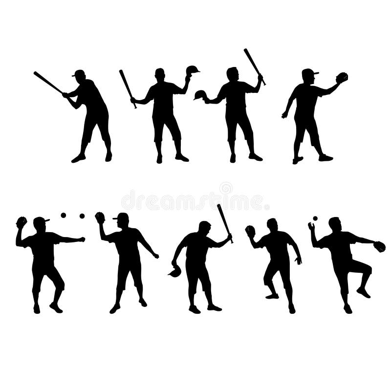 Set of Baseball Silhouettes in Vector Format Stock Vector ...