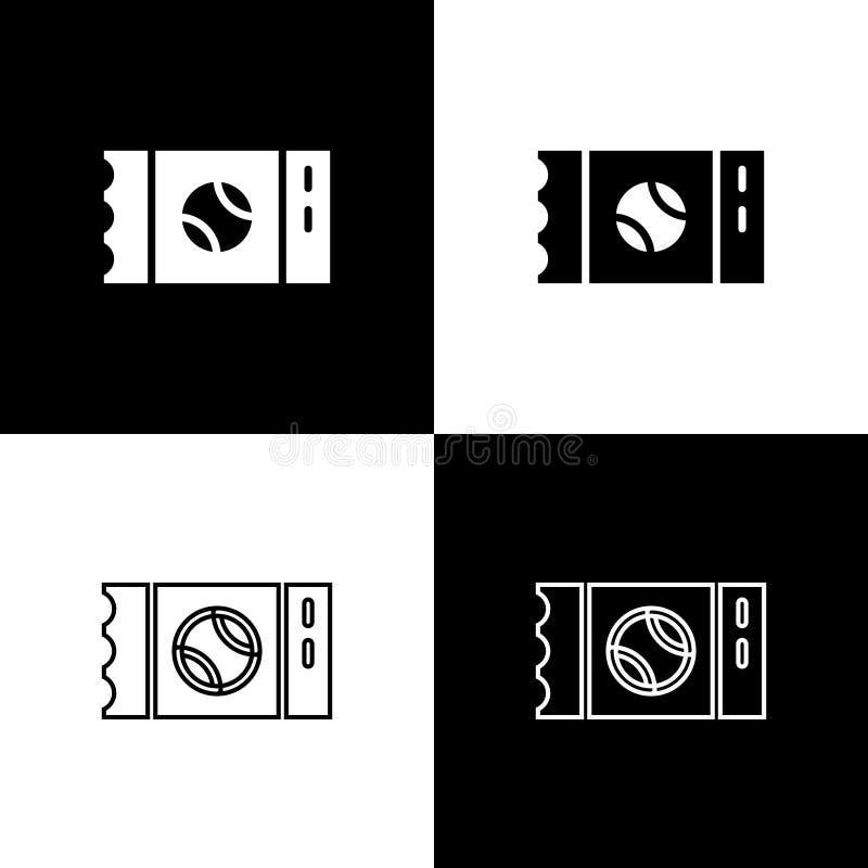 Set Baseball Ticket Icon Isolated on Black and White Background. Vector ...