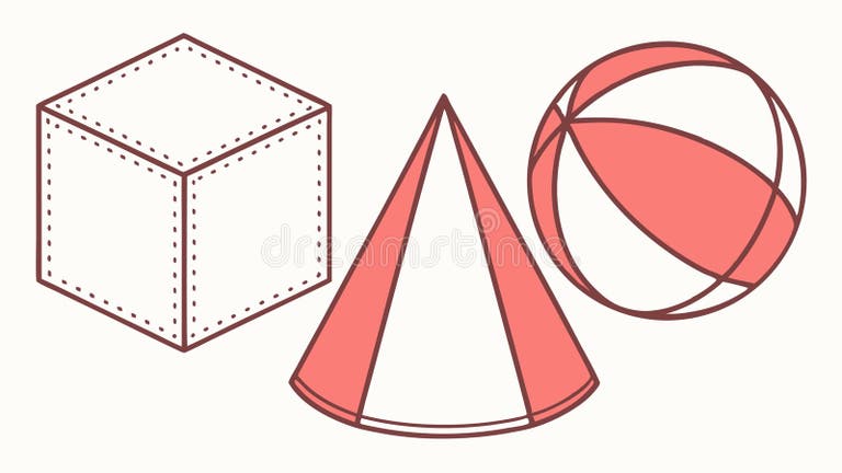 A Set of Basic 3D Geometric Shapes Cube Cone and Sphere Vector Design ...