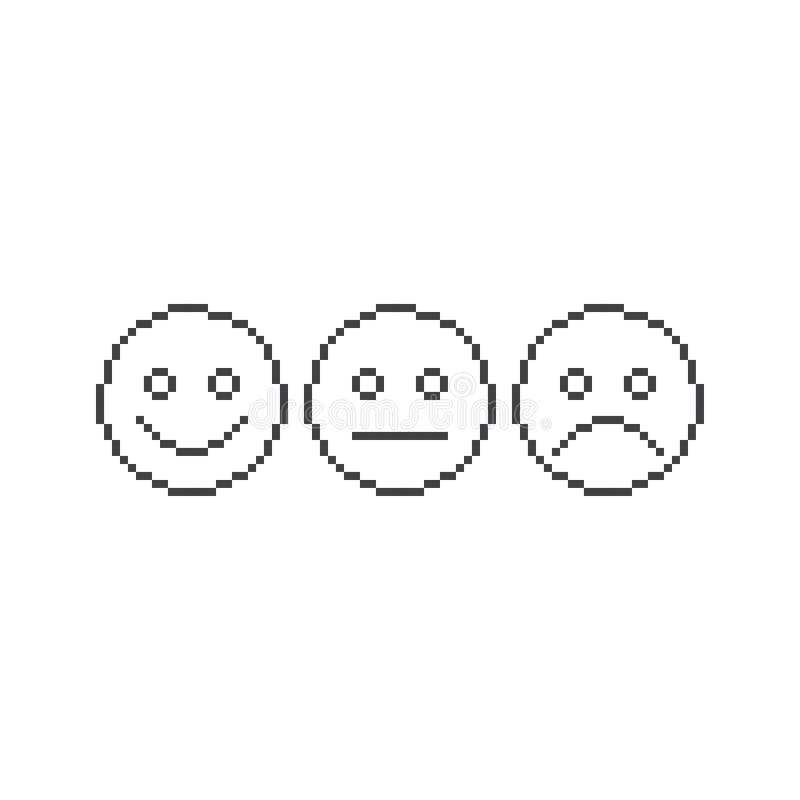 Set 3 Basic Emotion, Sad, Flat, Smile. Pixel Art Line Icon Vector Icon ...
