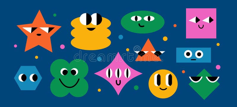 Set of Basic Geometric Figures with Face Emotions. Different Shapes ...