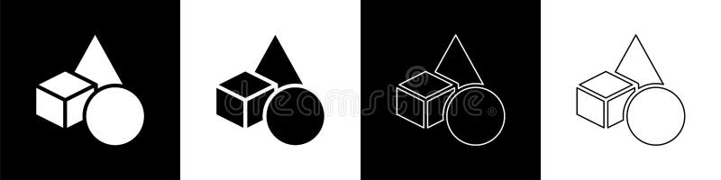 Set Basic Geometric Shapes Icon Isolated on Black and White Background ...