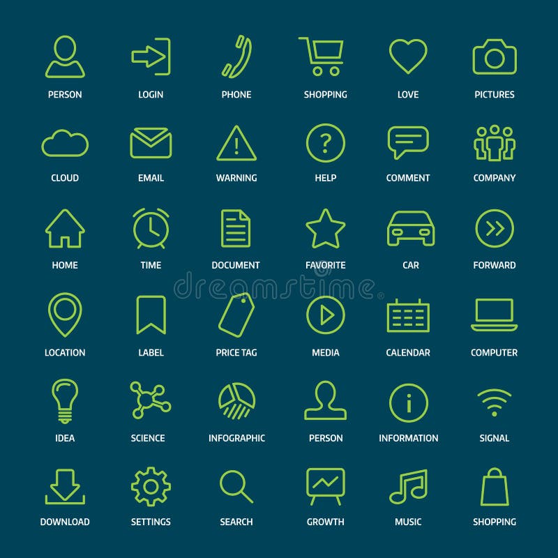Set of Basic Green Outline Icons for Print or Web Stock Vector ...