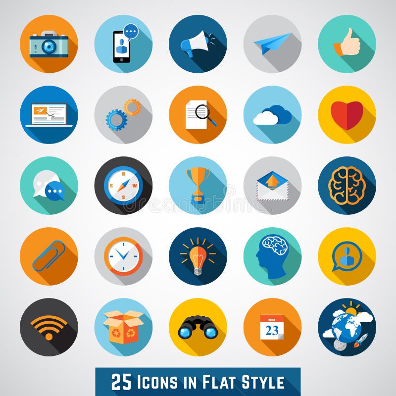 Set of Basic Icons in Flat Design Stock Vector - Illustration of ...