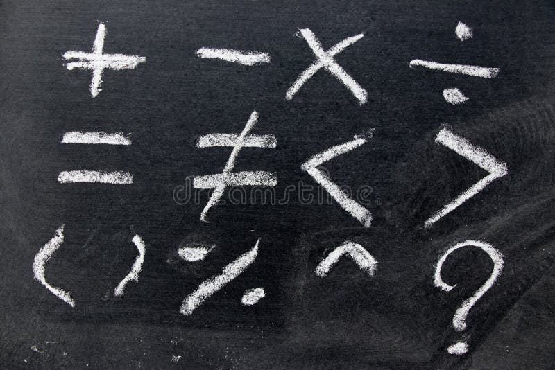 Set of Basic Math Symbol Draw by White Chalk on Blackboard Background ...