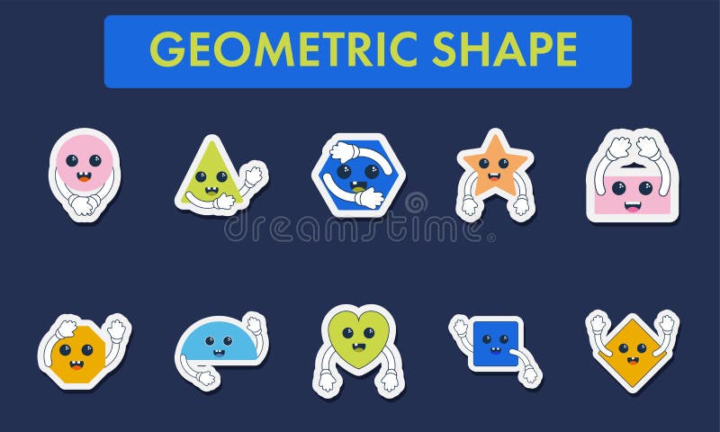 Set of Basic Shapes Geometric Cartoon Characters Against Blue Stock ...