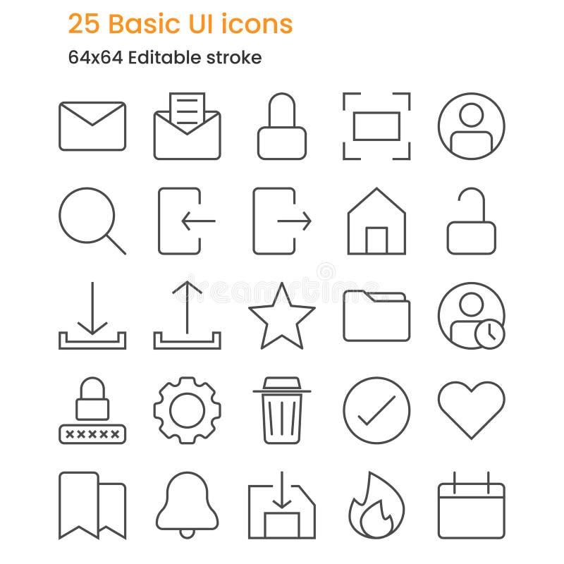 Set of Basic User Interface Icons. 64x64 Editable Stroke Stock Vector ... Set of Basic User Interface Icons. 64x64 Editable Stroke Stock Vector ...