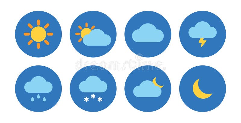 Set of 8 Basic Weather Icons. Can Be Used for Web, Apps, Stickers Stock Vector - Illustration of ...
