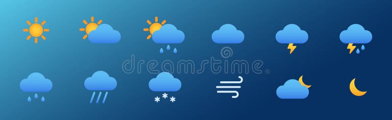 Set of 12 Basic Weather Icons with Gradient Colors. Stock Vector ...