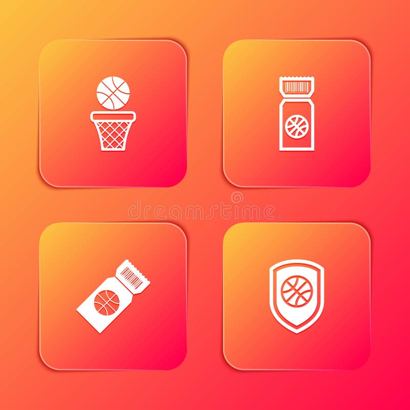 Set Basketball Ball and Basket, Game Ticket, and Shield in the ...