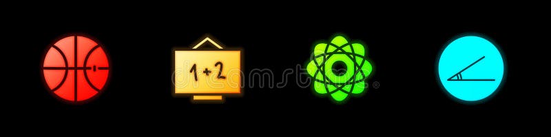 Set Basketball Ball, Chalkboard, Atom and Acute Angle Icon. Vector ... Set Basketball Ball, Chalkboard, Atom and Acute Angle Icon. Vector ...