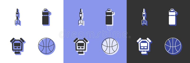 Set Basketball Ball, Dart Arrow, Stopwatch and Fitness Shaker Icon ... Set Basketball Ball, Dart Arrow, Stopwatch and Fitness Shaker Icon ...
